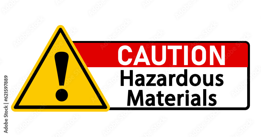 Caution, hazardous material. Yellow triangle warning sign with ...