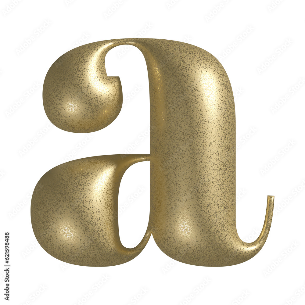 3D letter A in realistic gold texture. Front view tree-dimensional ...