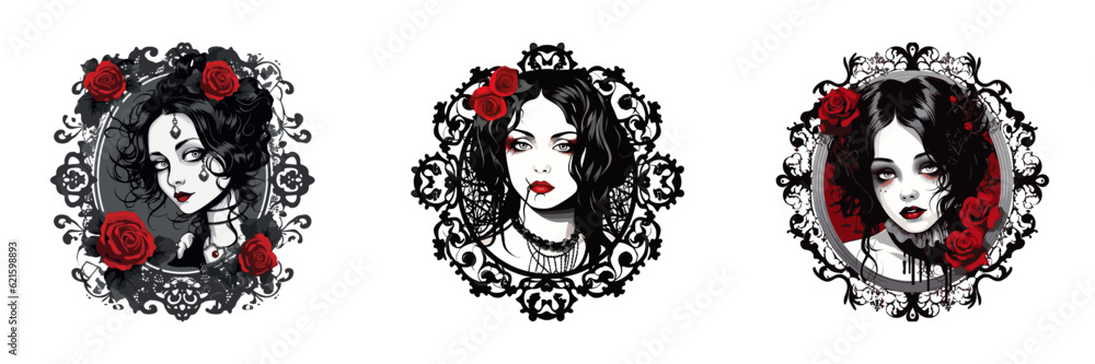 Gothic girl with roses. Vector illustration. Stock Vector | Adobe Stock