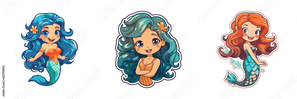 Cartoon mermaid isolated on a white background. Vector illustration ...