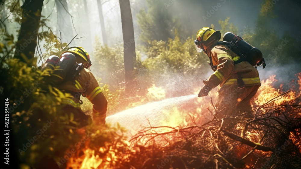 Firefighters battle fierce flames in an effort to suppress forest fires ...