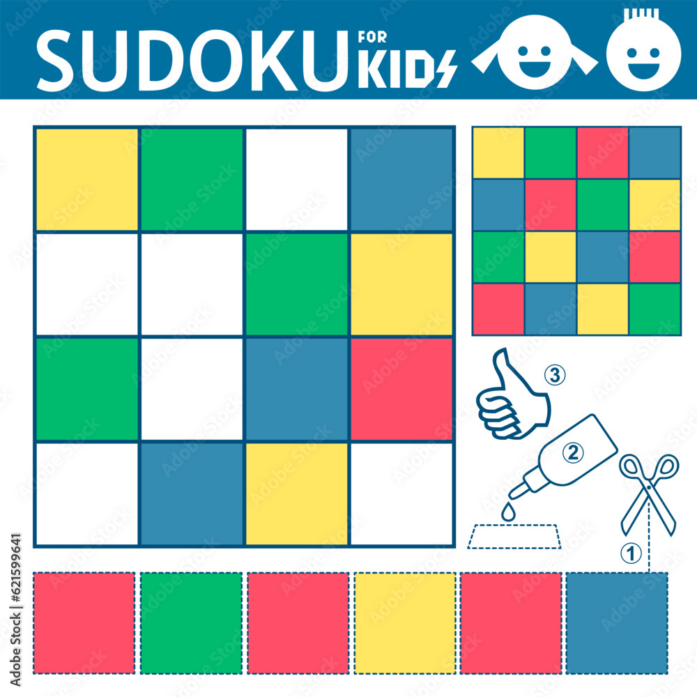 Color Sudoku game for kids with answers. Kids activity puzzle sheet ...