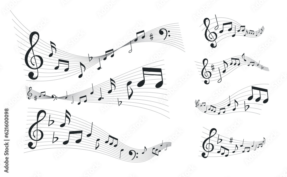 Waves Of Musical Notes, Rhythmic Cascade Of Harmonious Sounds ...