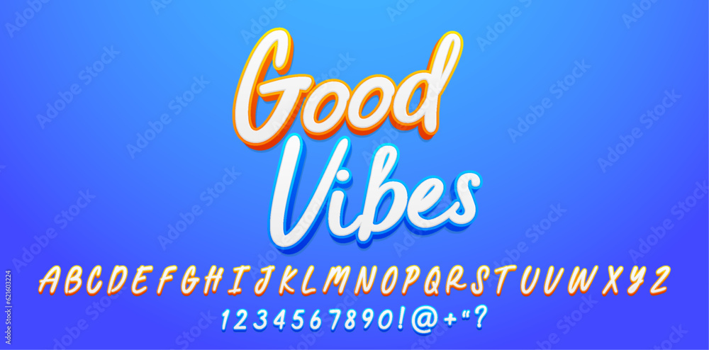 Alphabet text effect Good Vibes 3d Cartoon template style premium ...