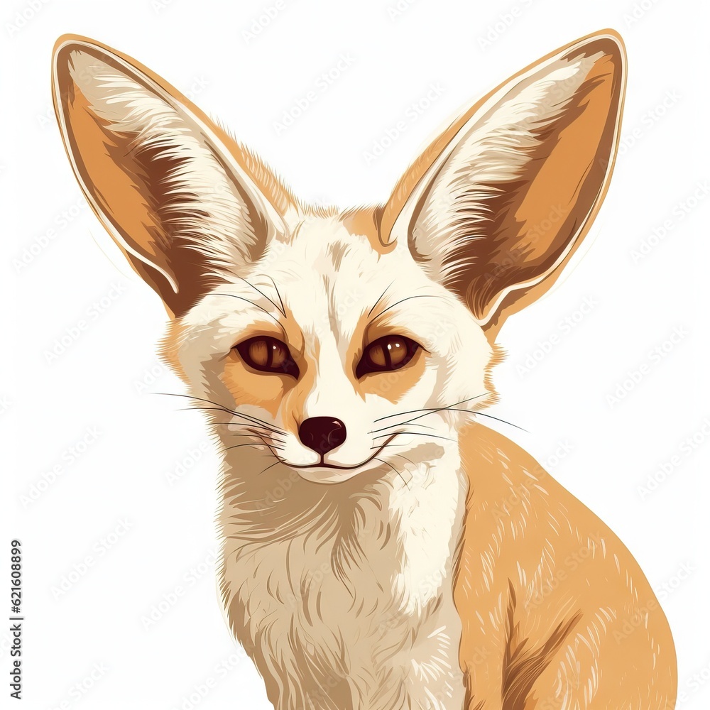 a drawing of a fox with a brown and white fur and a brown nose and a ...