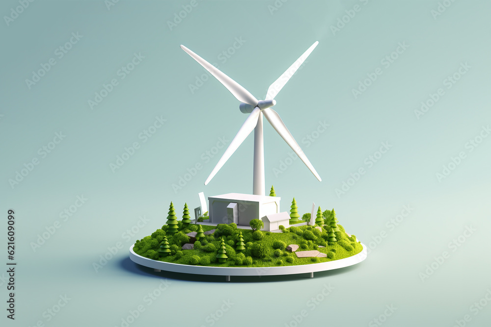 Wind mill, wind turbine. Renewable wind energy. Green alternative ...