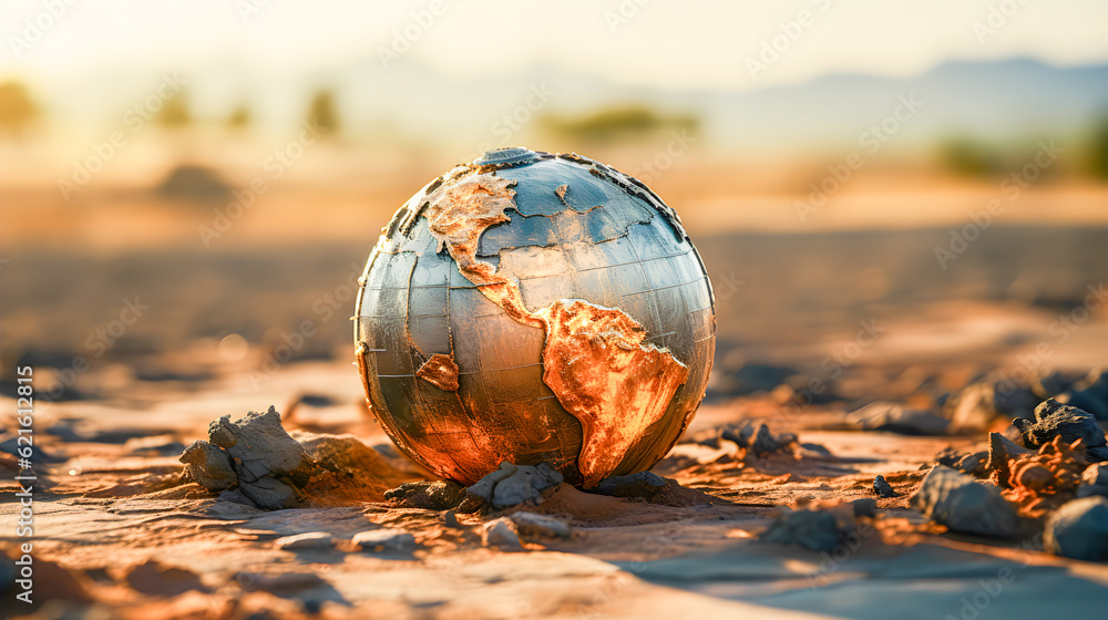 globe on a background in drought due to global warming. Climate change ...