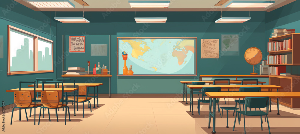 Educational Hub: Illustration of a Vibrant School Classroom, Fostering ...