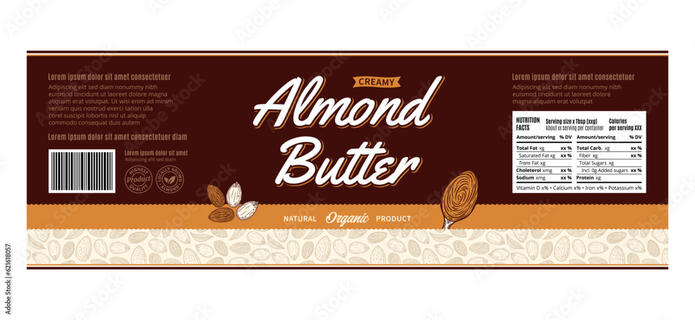 Vector almond butter label or packaging design template Stock Vector ...
