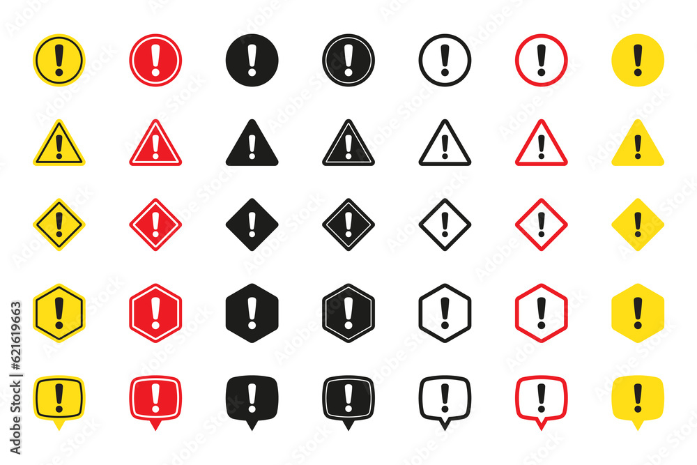 Caution signs collection. Symbols danger. Exclamation mark icon ...