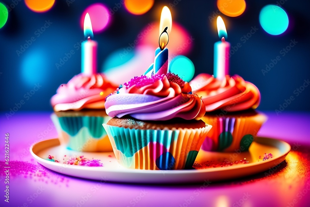 birthday cupcake with candles Stock Illustration | Adobe Stock