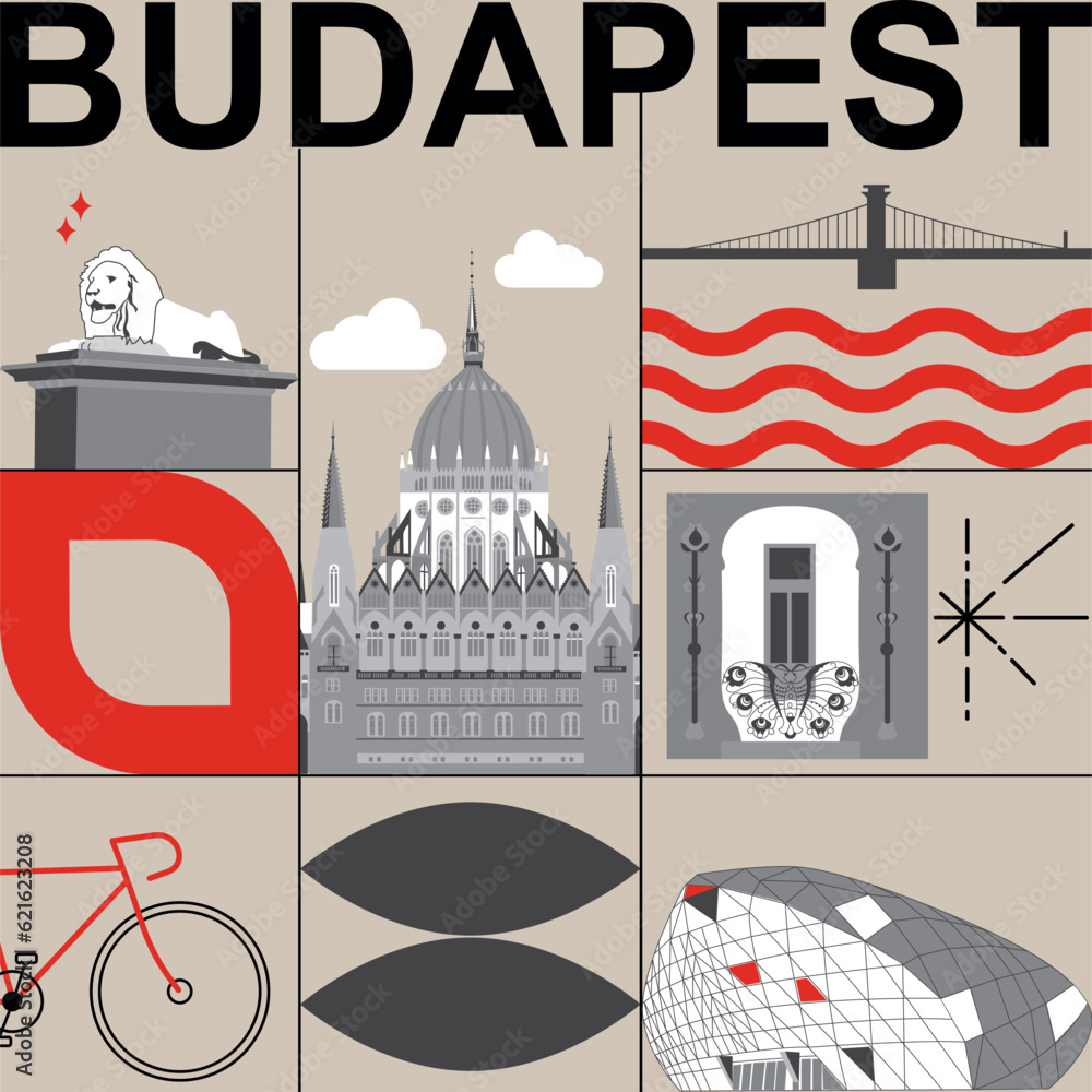 Budapest culture travel set, video split screen, famous architecture in ...