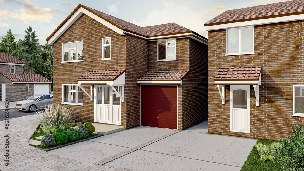 3D Exterior House Design Mid-Century Modern Design Stock Illustration ...