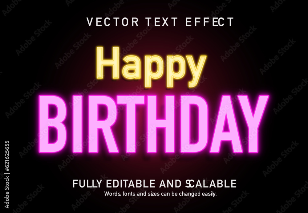 happy birthday Editable neon text style effect Stock Vector | Adobe Stock