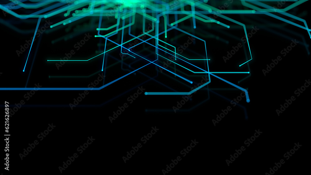 Futuristic Digital Lines form a High-Tech Structure. Blue and Green ...