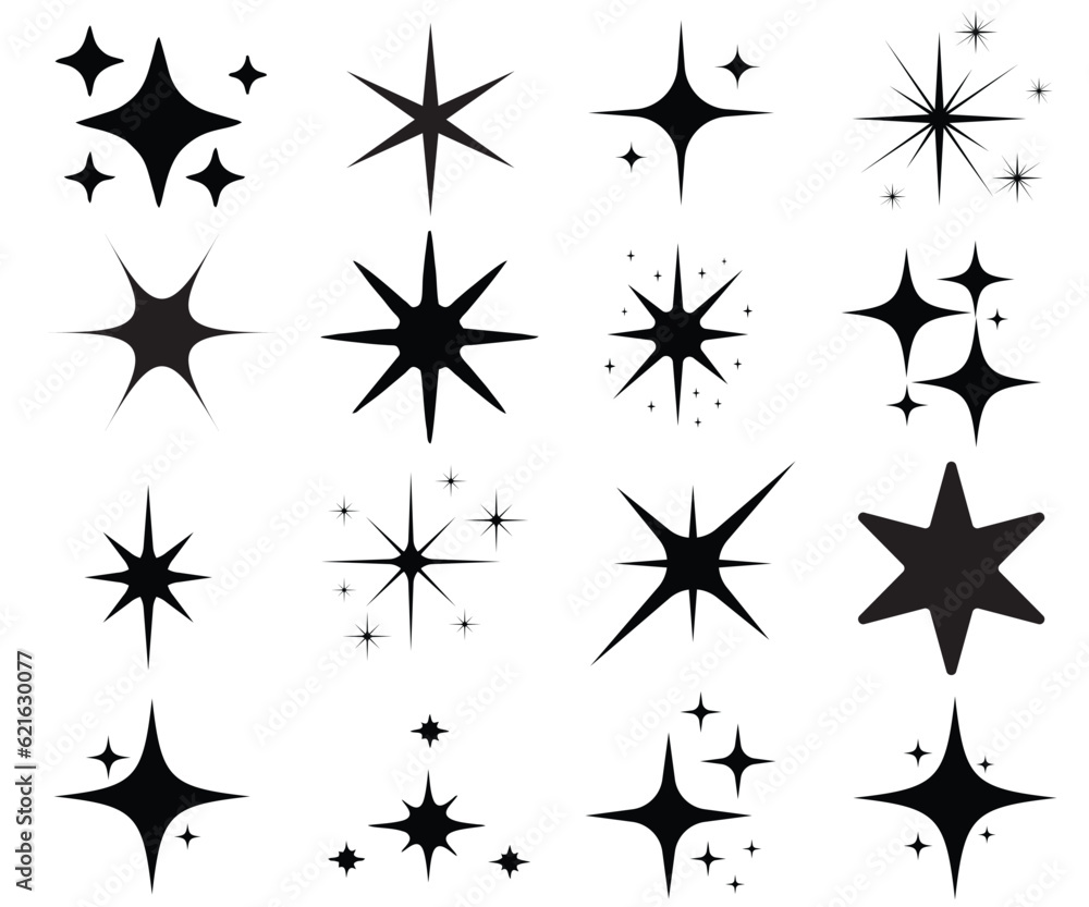 Minimalist silhouette stars icon, twinkle star shape symbols. Modern geometric elements, shining ...