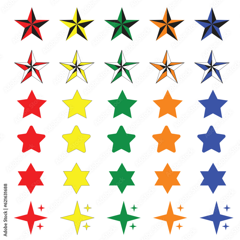 Star icons set. Unique color star sets. Twinkling stars. Sparkles ...