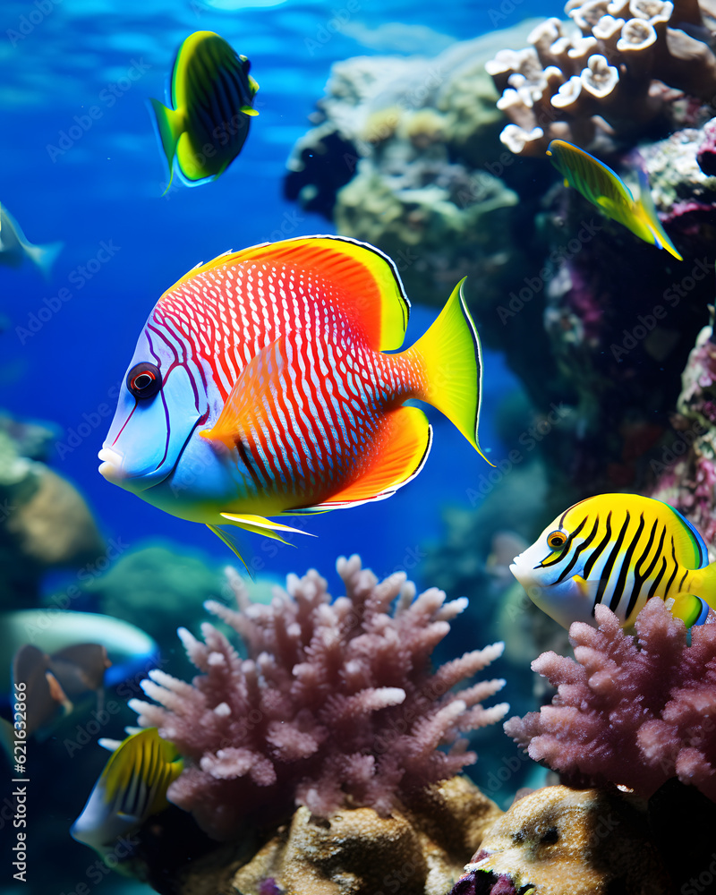 coral reef with fish and coral great barrier reef colorful fishes harp ...