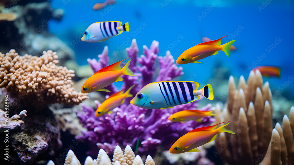 coral reef with fish and coral great barrier reef colorful fishes harp ...