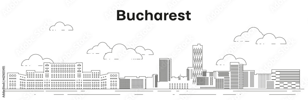 Bucharest skyline line art vector illustration Stock Vector | Adobe Stock