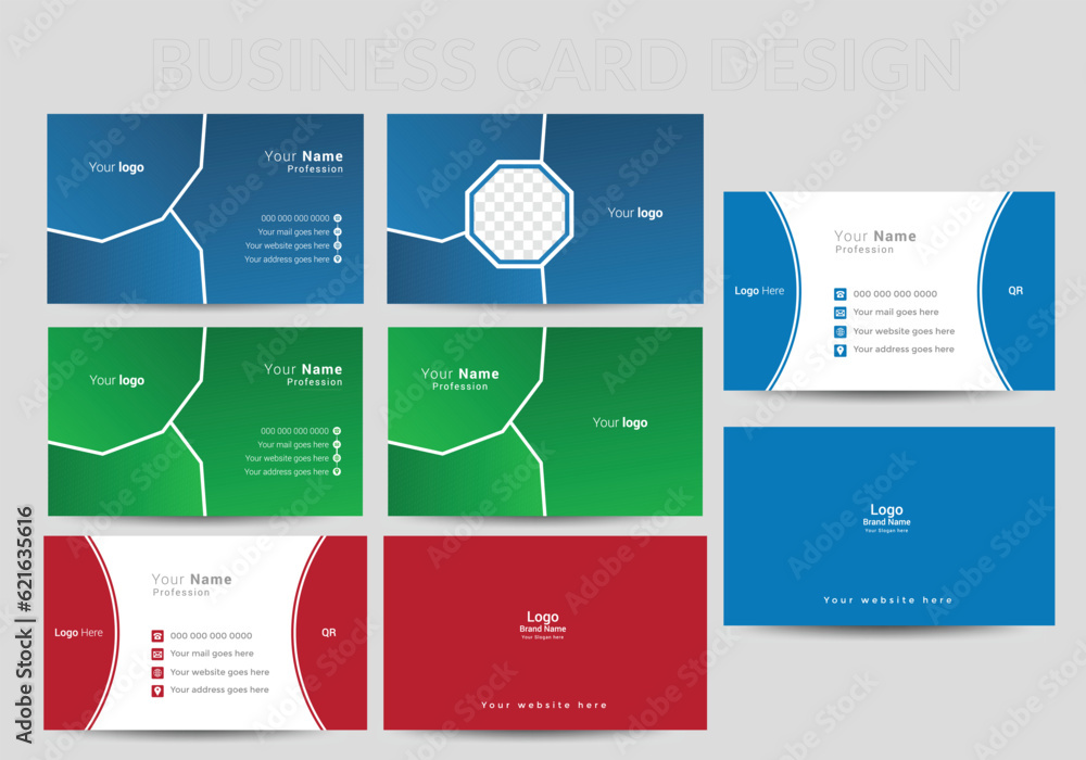 Professional modern double sided business card design template. Flat ...