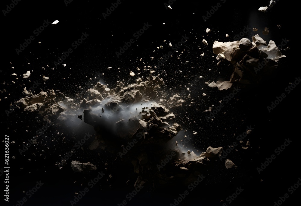 flying debris with dust on black background Stock Illustration | Adobe ...