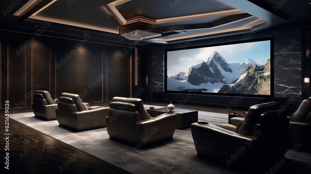 Home cinema with a projector and a large hall. Generative AI Stock ...