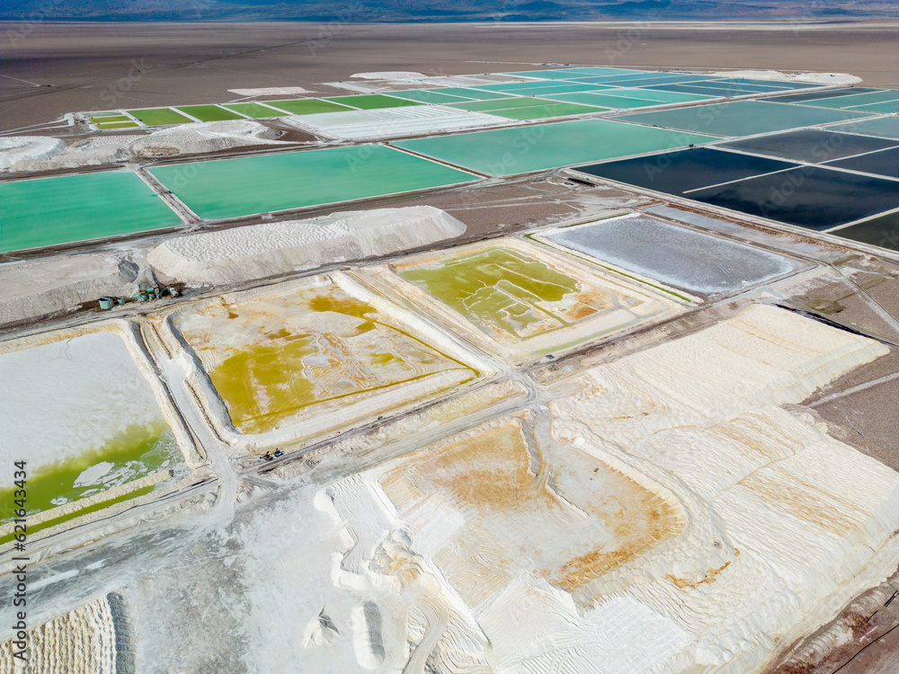 Lithium fields / evaporation ponds in the Atacama desert in Chile ...