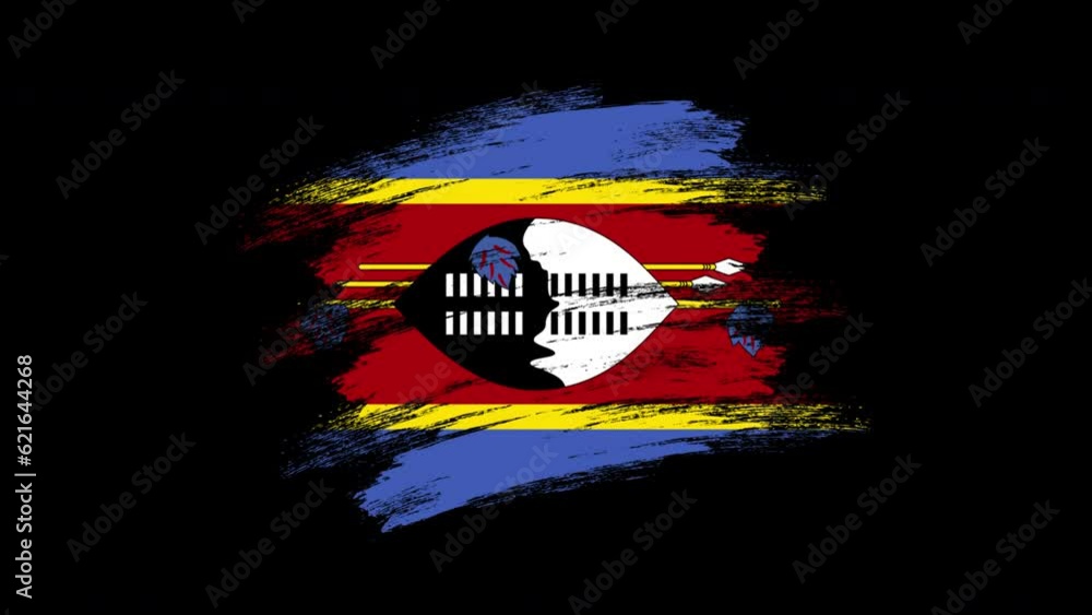 4K Paint Brush eSwatini Flag with Alpha Channel. Waving Brushed Swazi ...