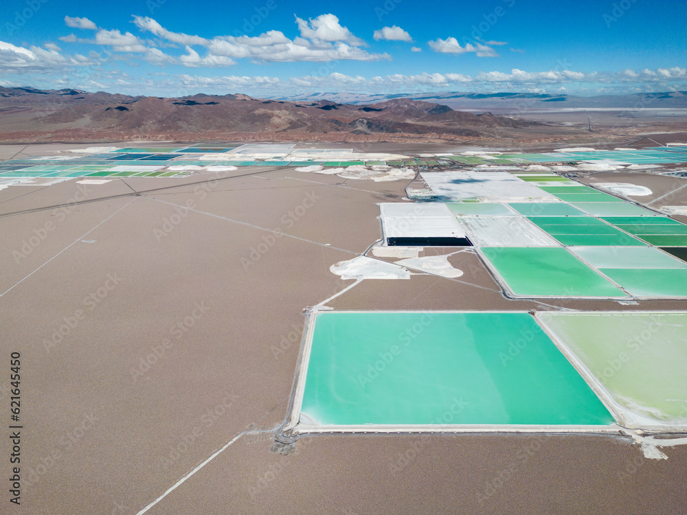 Lithium fields / evaporation ponds in the Atacama desert in Chile ...