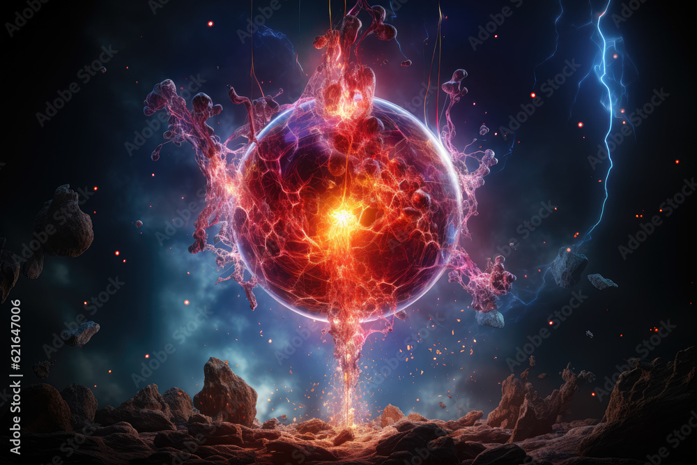 Big red orb looks like eye glowing in center of the frame. Generative ...