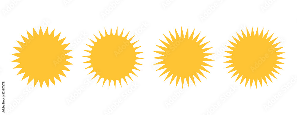 Collection of yellow suns. Set of suns on white background. Vector ...