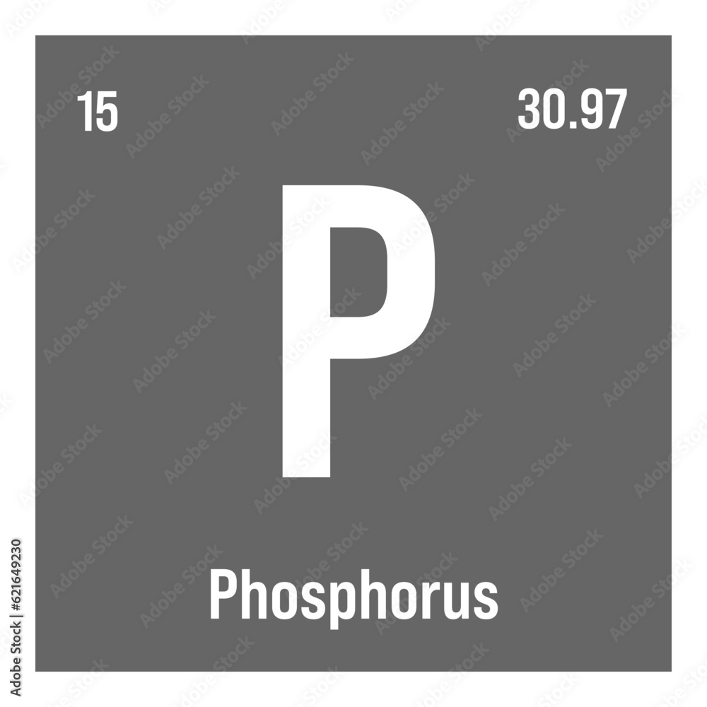 Phosphorus, P, periodic table element with name, symbol, atomic number ...