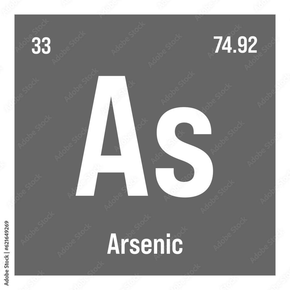 Arsenic, As, periodic table element with name, symbol, atomic number ...
