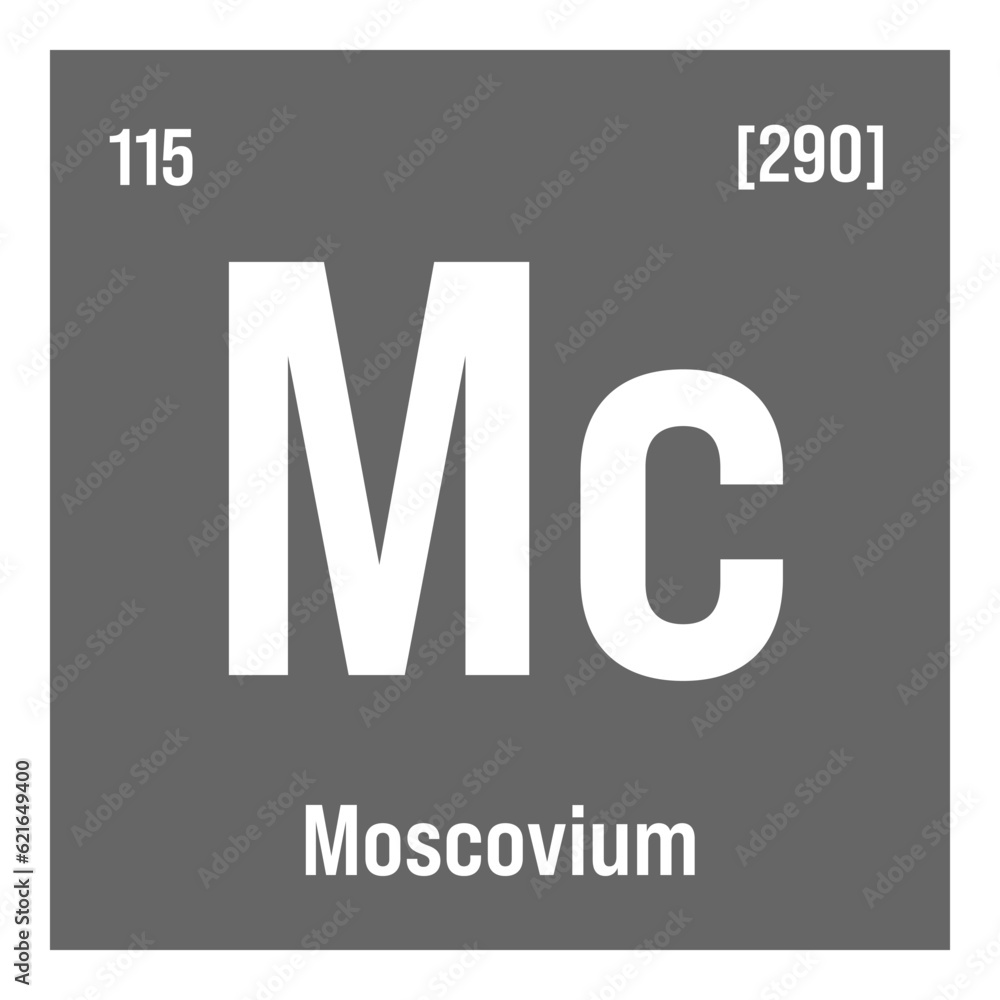 Moscovium, Mc, periodic table element with name, symbol, atomic number ...