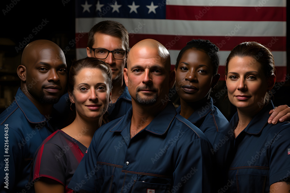 Fiction group portraits of working man and woman , different ...