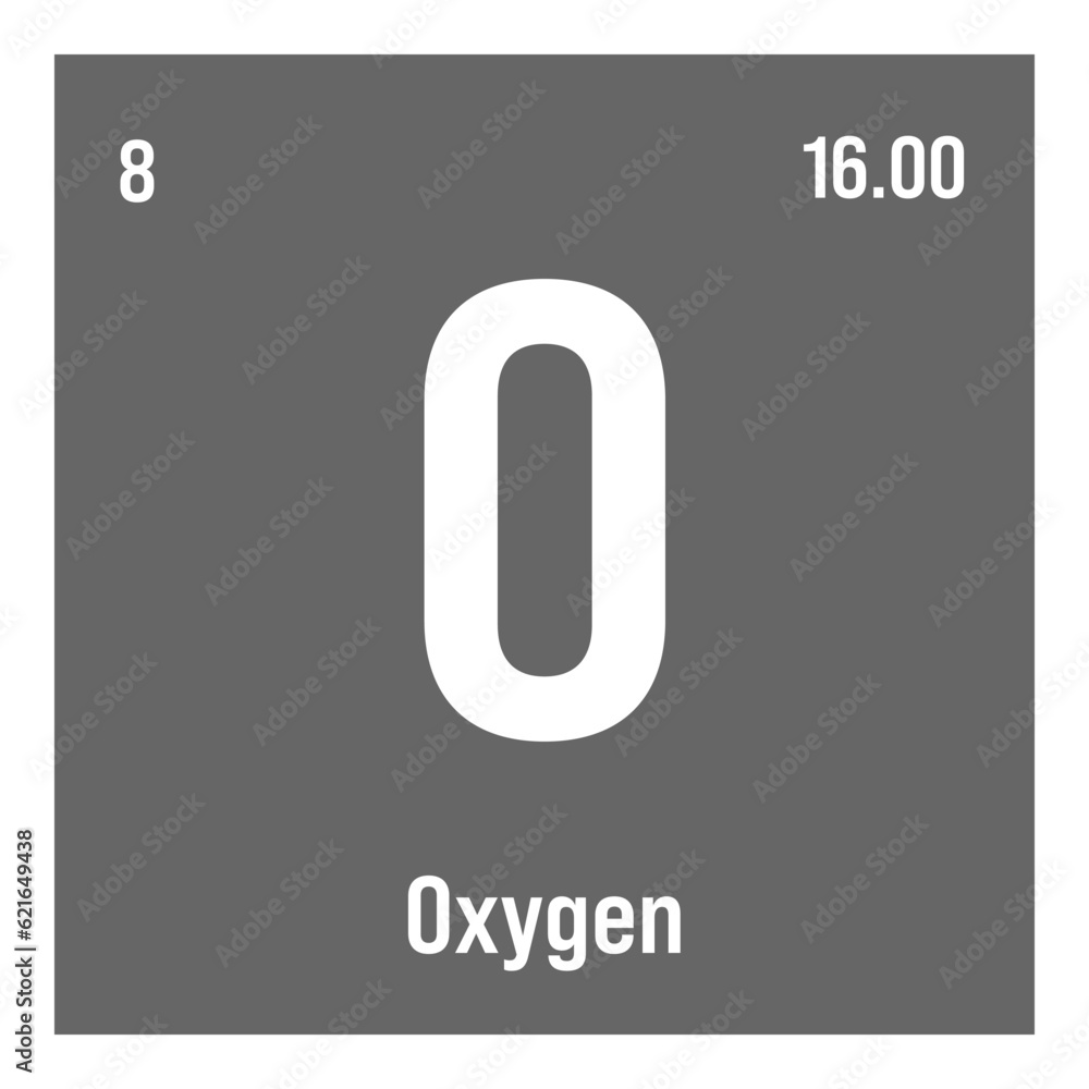 Oxygen, O, periodic table element with name, symbol, atomic number and ...