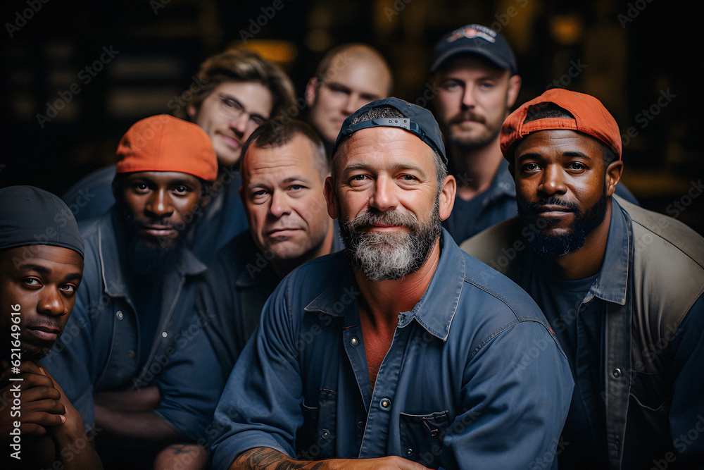 Fiction group portraits of working man and woman , different ...