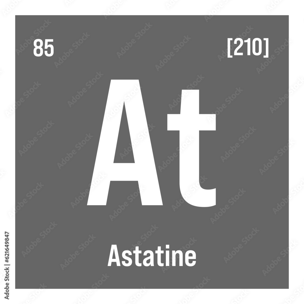 Astatine, At, periodic table element with name, symbol, atomic number ...