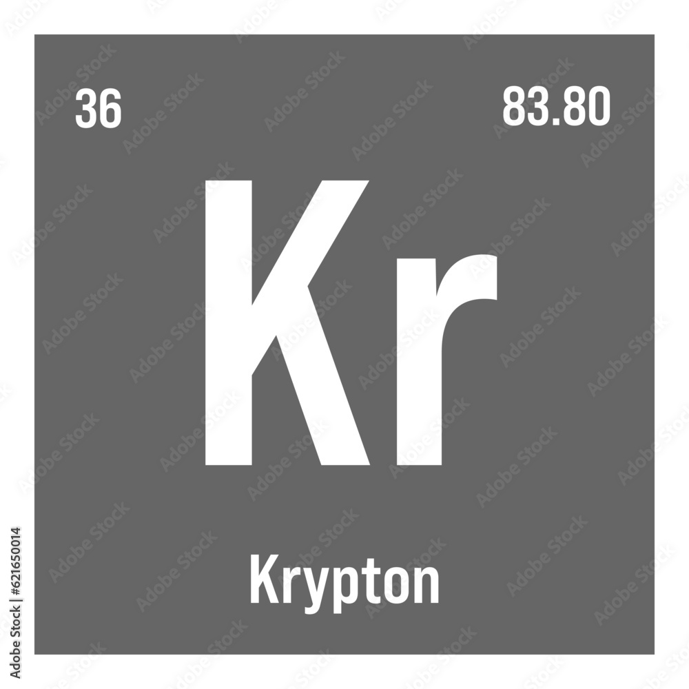Krypton, Kr, periodic table element with name, symbol, atomic number ...
