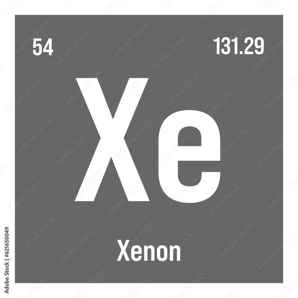 Xenon, Xe, periodic table element with name, symbol, atomic number and ...