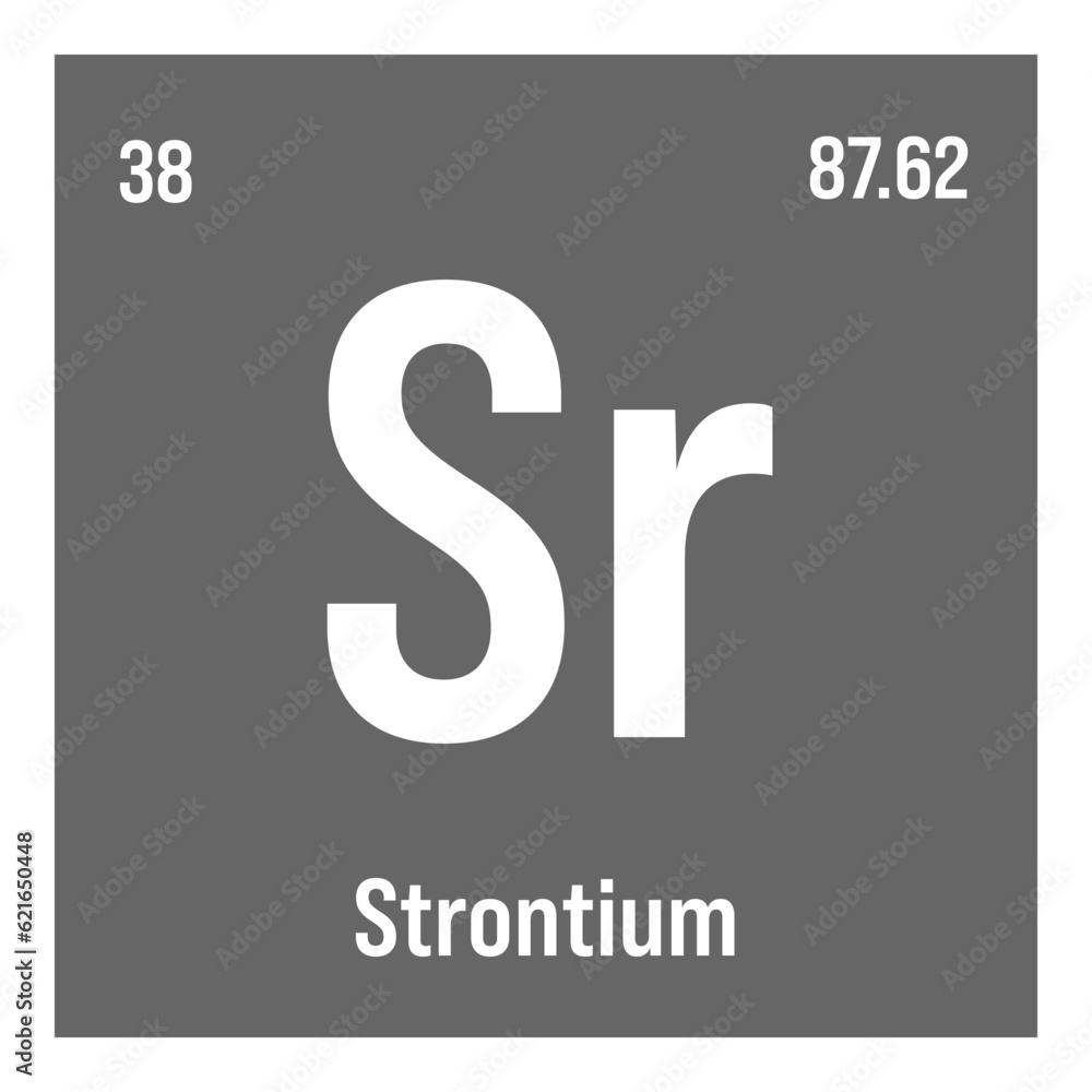 Strontium, Sr, periodic table element with name, symbol, atomic number ...