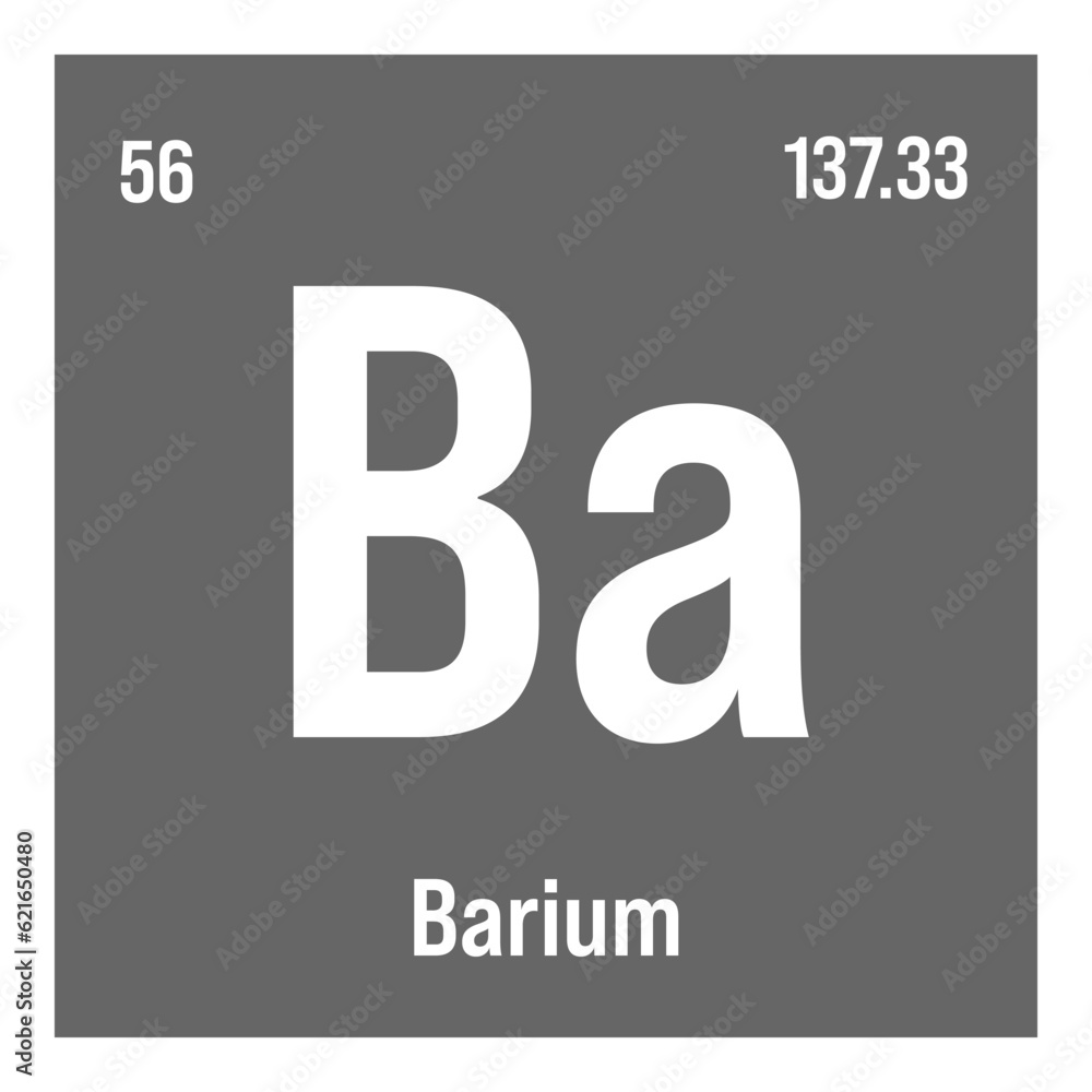Barium, Ba, periodic table element with name, symbol, atomic number and ...