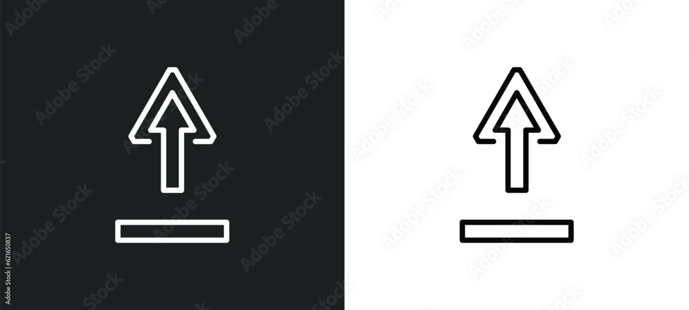 underline up arrow outline icon in white and black colors. underline up ...