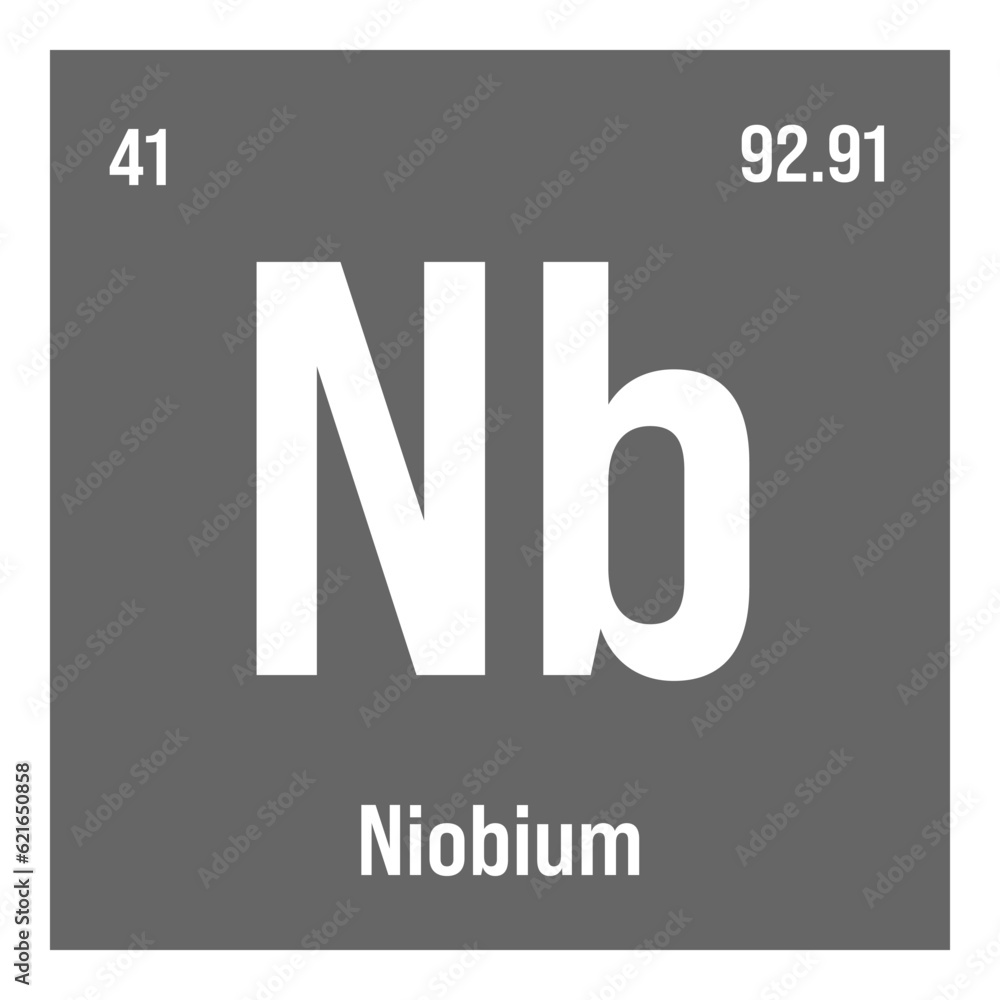 Niobium, Nb, periodic table element with name, symbol, atomic number ...