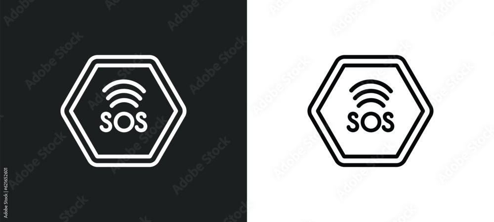 sos outline icon in white and black colors. sos flat vector icon from ...