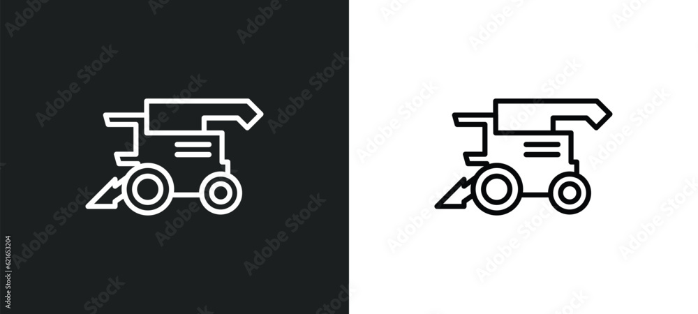 combine harvester outline icon in white and black colors. combine ...
