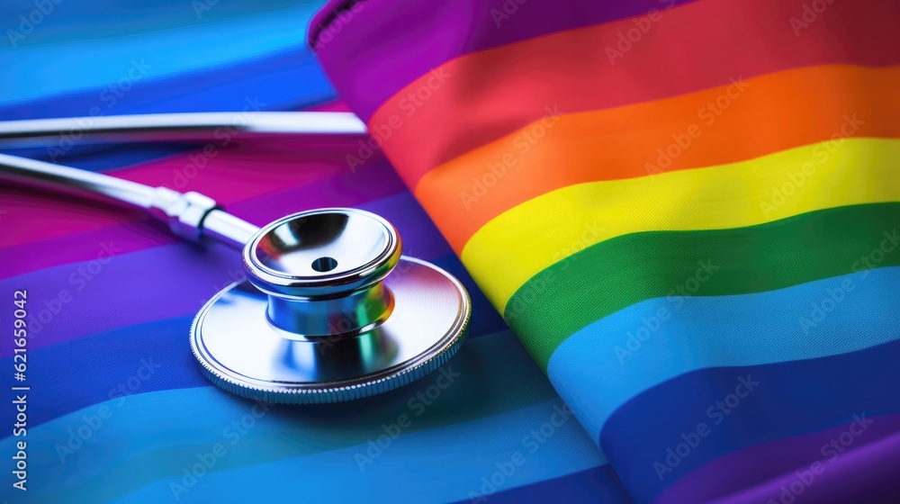 Rainbow pride flag and stethoscope. Transgender and LGBTQ+ healthcare ...