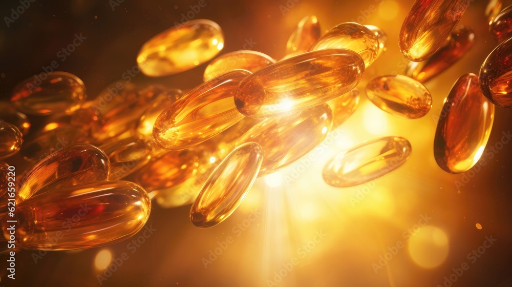 Vortex of vitamin D pills being released from the Sun. Tones of amber ...