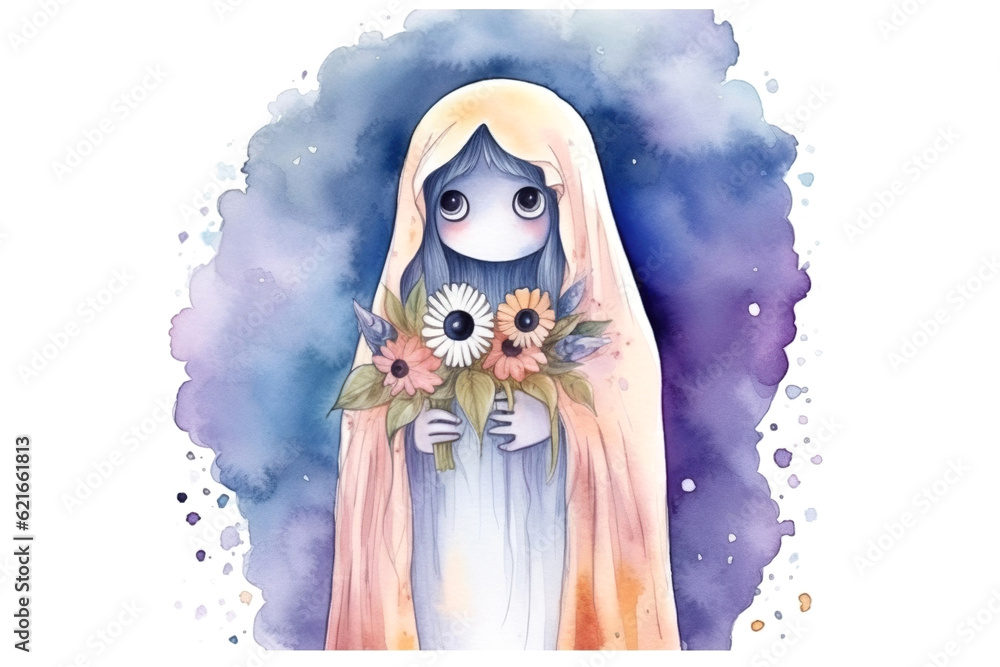 Watercolor cute la llorona cartoon character, created with Generative ...